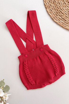 Romper Blommer para bebê em tricot hipoalergênico com trança - Vermelho